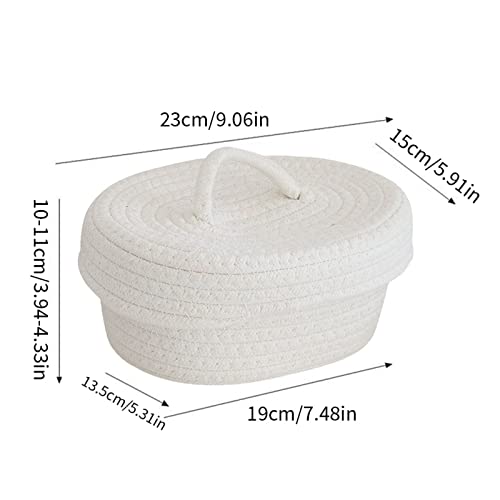 Pretty Comy Cotton Rope Storage Basket with Lid, Small Decorative Lid Storage Basket Containers for Organizing Keys, Makeup, Sundries