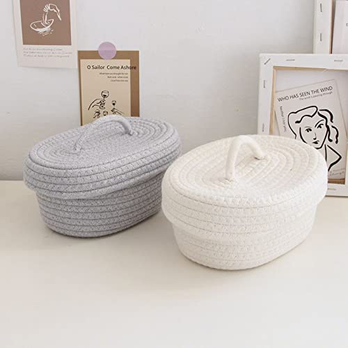 Pretty Comy Cotton Rope Storage Basket with Lid, Small Decorative Lid Storage Basket Containers for Organizing Keys, Makeup, Sundries