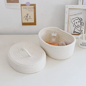 Pretty Comy Cotton Rope Storage Basket with Lid, Small Decorative Lid Storage Basket Containers for Organizing Keys, Makeup, Sundries