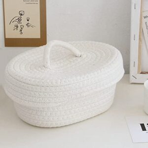 Pretty Comy Cotton Rope Storage Basket with Lid, Small Decorative Lid Storage Basket Containers for Organizing Keys, Makeup, Sundries