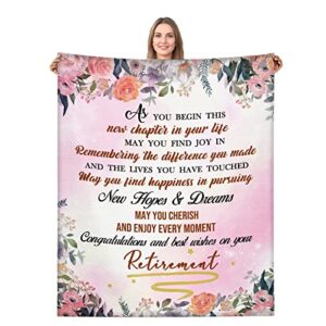 jopjoliw retirement gifts for women, happy retirement throw blanket 60″ x 50″, retirement gifts for retired coworker teacher nurse suitable for all season