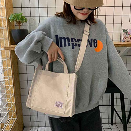 Qwent Shoulder Bags Women's Canvas Bag Corduroy Handbag Fashion Casual Shoulder Messenger Bag White