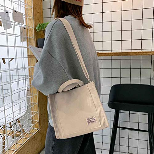 Qwent Shoulder Bags Women's Canvas Bag Corduroy Handbag Fashion Casual Shoulder Messenger Bag White