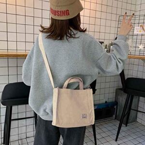 Qwent Shoulder Bags Women's Canvas Bag Corduroy Handbag Fashion Casual Shoulder Messenger Bag White