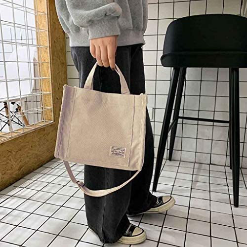 Qwent Shoulder Bags Women's Canvas Bag Corduroy Handbag Fashion Casual Shoulder Messenger Bag White