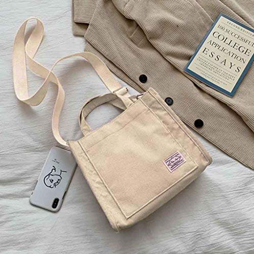 Qwent Shoulder Bags Women's Canvas Bag Corduroy Handbag Fashion Casual Shoulder Messenger Bag White