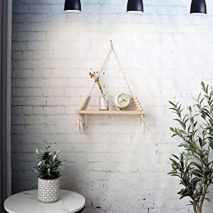 ND RongFeng Wooden Rope Suspended Floating Shelf Set of 2, Wall Rope Rack for Living Room, Bedroom, Bathroom and Kitchen, Shelves in Natural Wood Color