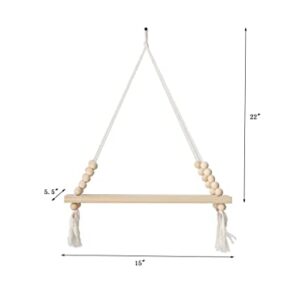 ND RongFeng Wooden Rope Suspended Floating Shelf Set of 2, Wall Rope Rack for Living Room, Bedroom, Bathroom and Kitchen, Shelves in Natural Wood Color