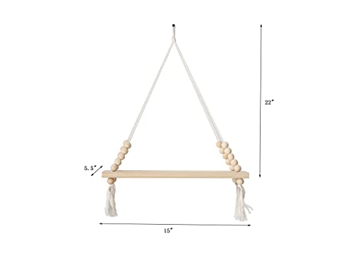 ND RongFeng Wooden Rope Suspended Floating Shelf Set of 2, Wall Rope Rack for Living Room, Bedroom, Bathroom and Kitchen, Shelves in Natural Wood Color