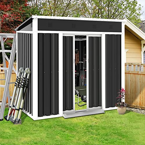 Crownland 4X6 FT Outdoor Garden Storage Shed Steel Garden Shed Tool House with Ventilation & Sliding Door (Grey), Gray