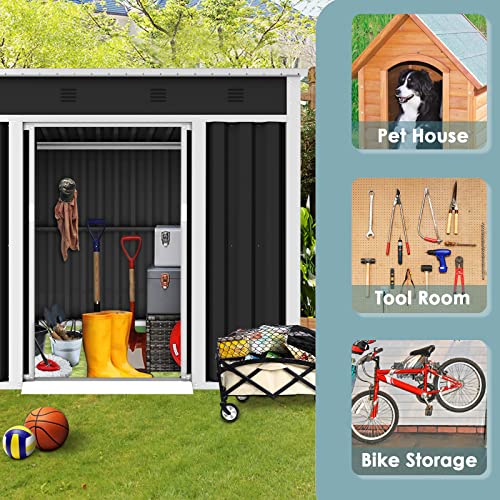 Crownland 4X6 FT Outdoor Garden Storage Shed Steel Garden Shed Tool House with Ventilation & Sliding Door (Grey), Gray