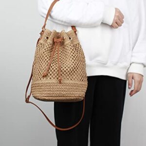 Goclothod Drawstring Shoulder Bag Cotton Crochet Purse Weave Bucket Handbag