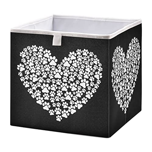 ALAZA I Love Dog Paw Print 11 Inch Cube Storage Bin Organizer Foldable Basket for Closet Cabinet Shelf Office