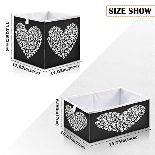 ALAZA I Love Dog Paw Print 11 Inch Cube Storage Bin Organizer Foldable Basket for Closet Cabinet Shelf Office