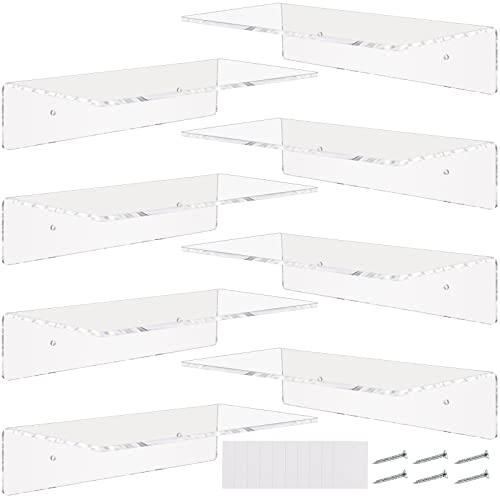 Vinsot 8 Pack Acrylic Floating Shelves 12 Inch Clear Acrylic Shelf Acrylic Wall Display Shelf 4 mm Thick Invisible Acrylic Book Shelves for Bedroom, Living Room, Bathroom, Office Wall (8 Pack)