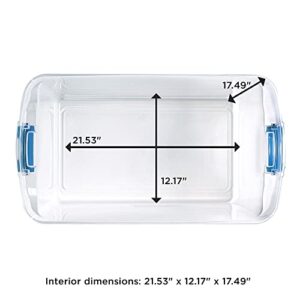 HOMZ Heavy Duty Modular Clear Plastic Stackable Storage Tote Containers with Latching and Locking Lids, 112 Quart Capacity, 8 Pack