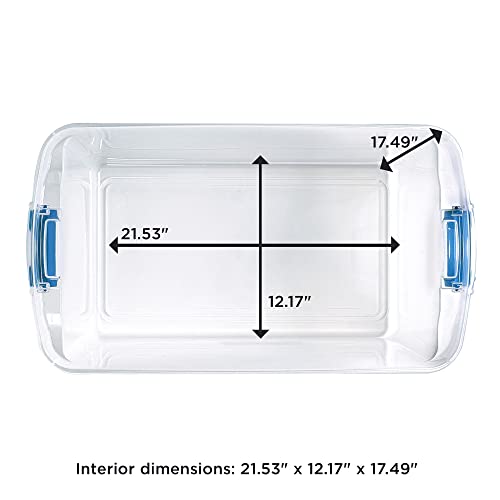 HOMZ Heavy Duty Modular Clear Plastic Stackable Storage Tote Containers with Latching and Locking Lids, 112 Quart Capacity, 8 Pack