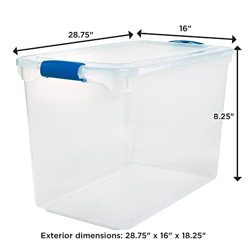 HOMZ Heavy Duty Modular Clear Plastic Stackable Storage Tote Containers with Latching and Locking Lids, 112 Quart Capacity, 8 Pack