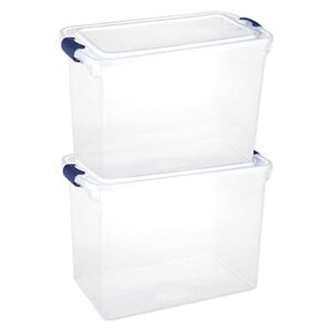 HOMZ Heavy Duty Modular Clear Plastic Stackable Storage Tote Containers with Latching and Locking Lids, 112 Quart Capacity, 8 Pack