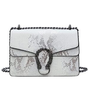 crossbody shoulder square purse for women – fashion embossed snake, small quilted crossbody bags for women snake printed purses for women large capacity shoulder bag designer handbags, white