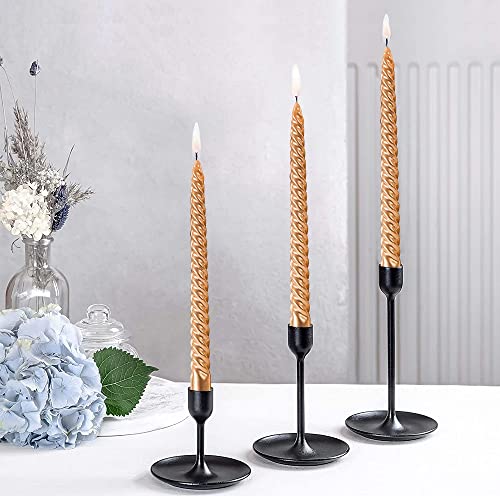 Tall Metallic Spiral Taper Candles 10 Inch/25cm, 4pcs Tall Unscented Dripless Candles with Cotton Wicks Perfect for Dinner, Party, Wedding Decor,7Hour Burn Time-3/4 Base (4 Spiral Gold)