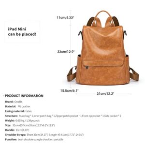 Cnoles Backpack Purse For Women PU Leather Large Designer Casual Fashion Travel Ladies College Shoulder Bags Brown