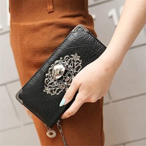 Ecohaso Skull Wallets for Women, Zip Around Goth Wallet Large Capacity Long Purse Credit Card Clutch Wristlet for Women (A-Black)