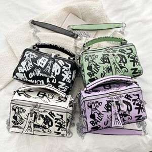 Crossbody Bags for Women Graffiti Faux Leather top-handle Satchel Handbags Shoulder Purse Bag (Purple)