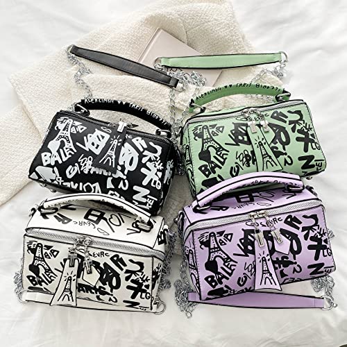 Crossbody Bags for Women Graffiti Faux Leather top-handle Satchel Handbags Shoulder Purse Bag (Purple)