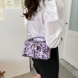 Crossbody Bags for Women Graffiti Faux Leather top-handle Satchel Handbags Shoulder Purse Bag (Purple)