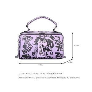 Crossbody Bags for Women Graffiti Faux Leather top-handle Satchel Handbags Shoulder Purse Bag (Purple)