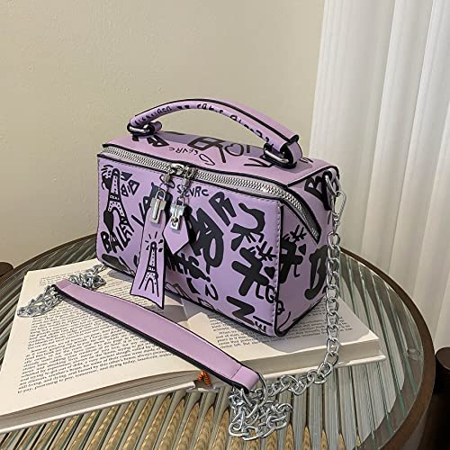 Crossbody Bags for Women Graffiti Faux Leather top-handle Satchel Handbags Shoulder Purse Bag (Purple)