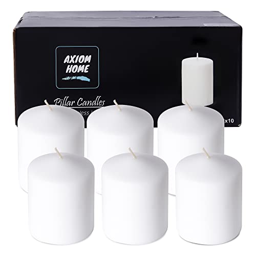 Axiom – Pack of 6 Unscented Pillar Candles, Long 65 Hours Burning Time - 100% Natural Wax Smokeless Candles – Perfect for Weddings, Parties and Home Décor (3.15 x 4_Inches)