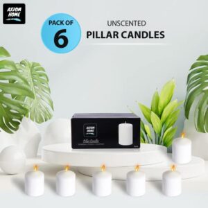 Axiom – Pack of 6 Unscented Pillar Candles, Long 65 Hours Burning Time - 100% Natural Wax Smokeless Candles – Perfect for Weddings, Parties and Home Décor (3.15 x 4_Inches)