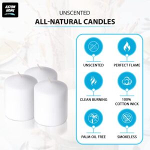 Axiom – Pack of 6 Unscented Pillar Candles, Long 65 Hours Burning Time - 100% Natural Wax Smokeless Candles – Perfect for Weddings, Parties and Home Décor (3.15 x 4_Inches)