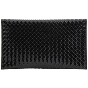 JNB Weaved Faux Patent Leather Glossy Envelope Clutch,Black2