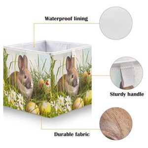 RunningBear Easter Eggs Rabbit Storage Basket Storage Bin Square Collapsible Toy Bins Empty Gift Baskets Organizer for Office Outside Cars