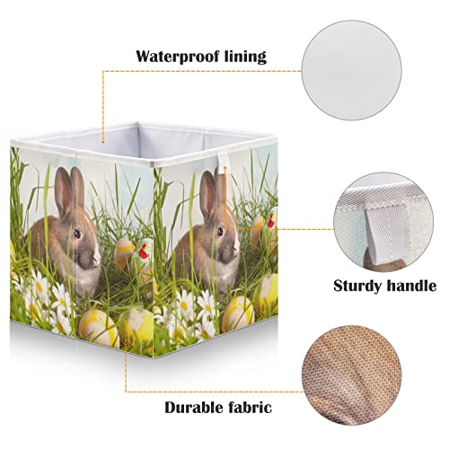 RunningBear Easter Eggs Rabbit Storage Basket Storage Bin Square Collapsible Toy Bins Empty Gift Baskets Organizer for Office Outside Cars