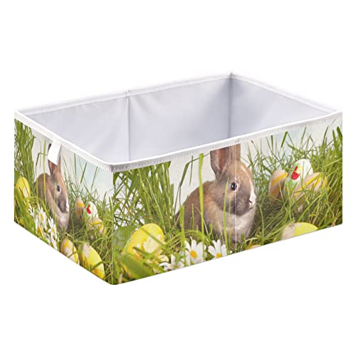 RunningBear Easter Eggs Rabbit Storage Basket Storage Bin Square Collapsible Toy Bins Empty Gift Baskets Organizer for Office Outside Cars