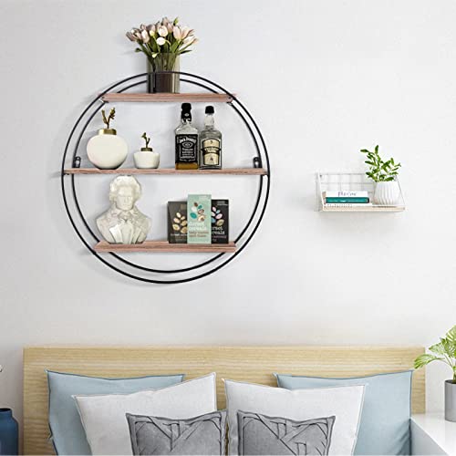 3-Layer Floating Shelves for Wall Rustic Wood Geometric Style Decor Shelf Wall-Mounted Storage Display Stand (Black,Brown, One Size)