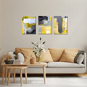 ARTINME Trendy Framed Modern Yellow and Grey Abstract Giclee Canvas Prints Wall Art Picture Living Room Bedroom Home Decorations (12 x 16 inch, Set Of 3)