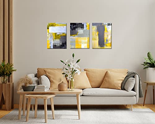 ARTINME Trendy Framed Modern Yellow and Grey Abstract Giclee Canvas Prints Wall Art Picture Living Room Bedroom Home Decorations (12 x 16 inch, Set Of 3)