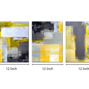 ARTINME Trendy Framed Modern Yellow and Grey Abstract Giclee Canvas Prints Wall Art Picture Living Room Bedroom Home Decorations (12 x 16 inch, Set Of 3)