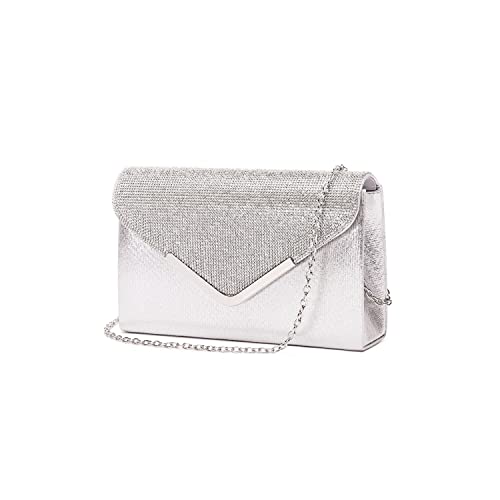 Lam Gallery Rhinestone Evening Clutch Handbag Bling Silver Crystal Bridal Purse Wedding Cocktail Party Bag(Silver)