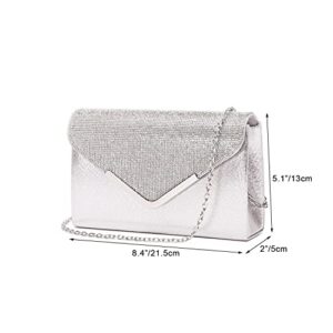 Lam Gallery Rhinestone Evening Clutch Handbag Bling Silver Crystal Bridal Purse Wedding Cocktail Party Bag(Silver)