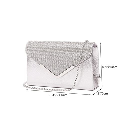 Lam Gallery Rhinestone Evening Clutch Handbag Bling Silver Crystal Bridal Purse Wedding Cocktail Party Bag(Silver)