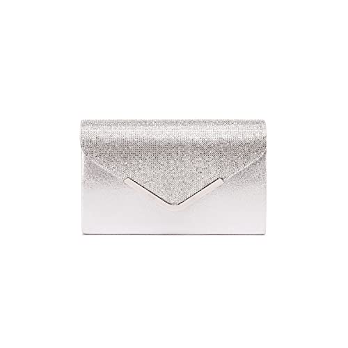 Lam Gallery Rhinestone Evening Clutch Handbag Bling Silver Crystal Bridal Purse Wedding Cocktail Party Bag(Silver)