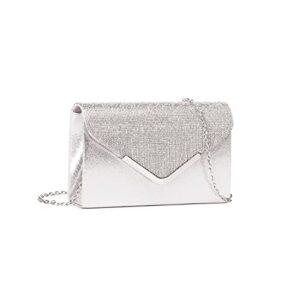 Lam Gallery Rhinestone Evening Clutch Handbag Bling Silver Crystal Bridal Purse Wedding Cocktail Party Bag(Silver)