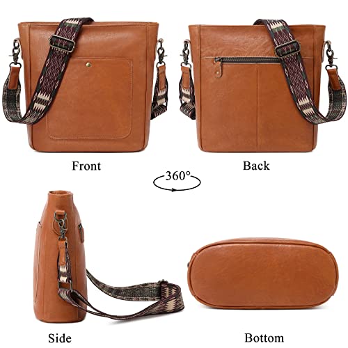 G-FAVOR Leather Crossbody Bag Leather Handbag for Women Brown Vegan Leather Designer Purse Shoulder Zipper Bag for Women