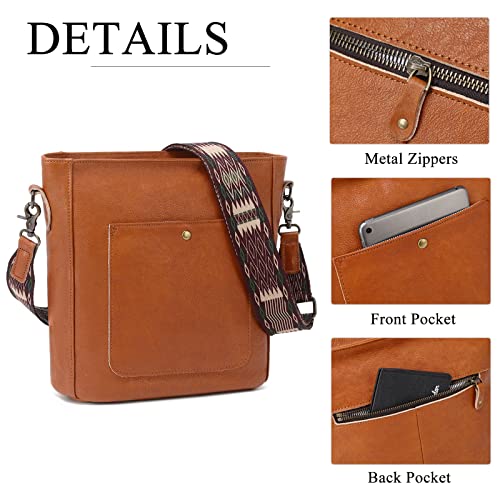 G-FAVOR Leather Crossbody Bag Leather Handbag for Women Brown Vegan Leather Designer Purse Shoulder Zipper Bag for Women